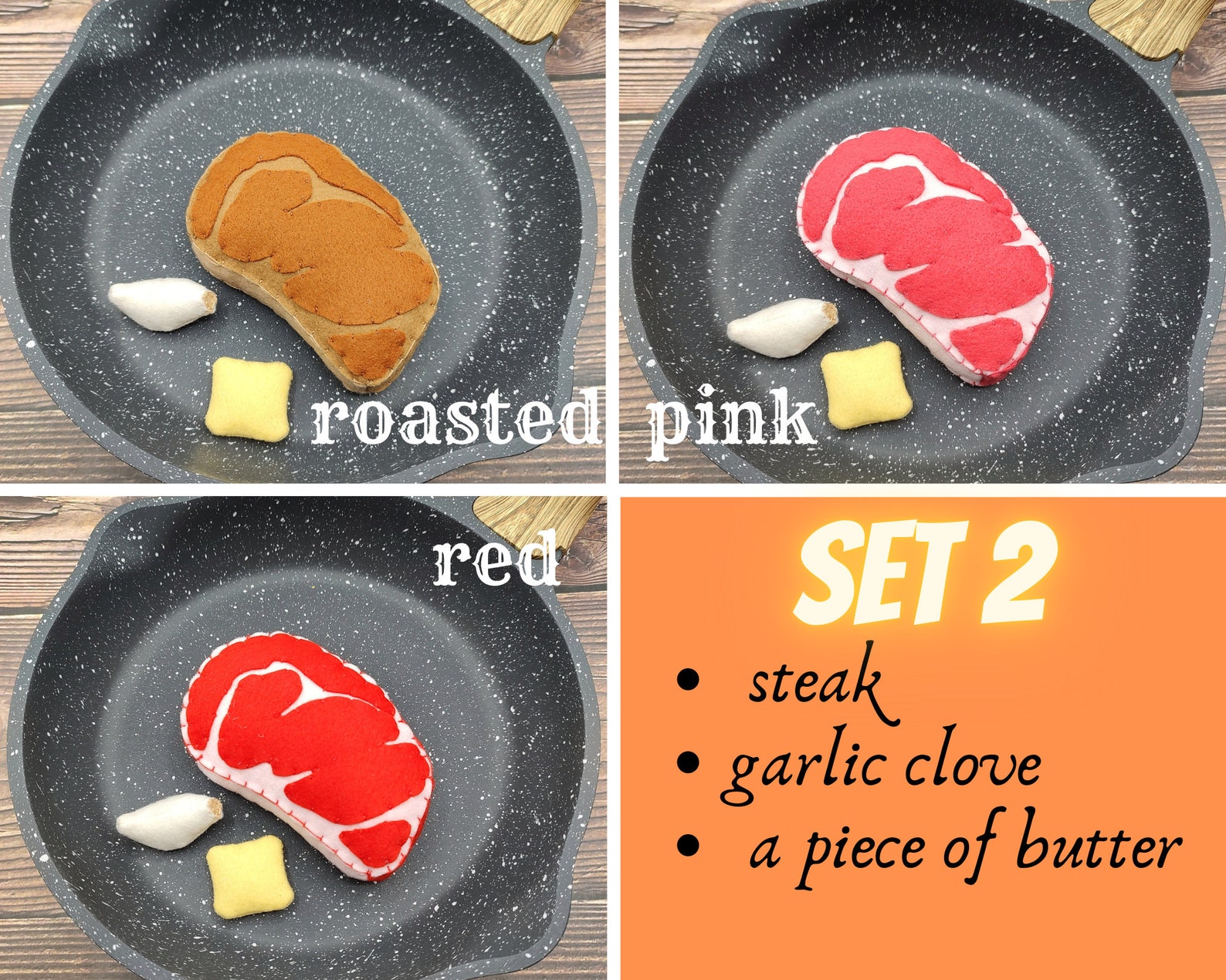Meat Steak Rib-eye, Roast Steak Play Food / Felt Food, Pretend Play ...