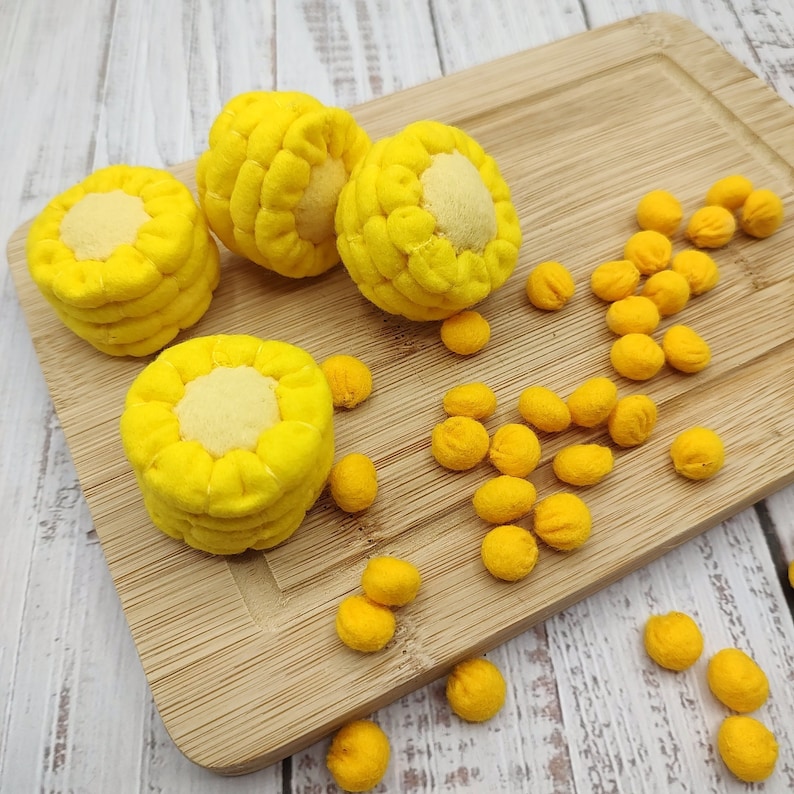 Felt Corn Play Food (felt Food, Pretend Play Kids Kitchen, Plush Toy ...