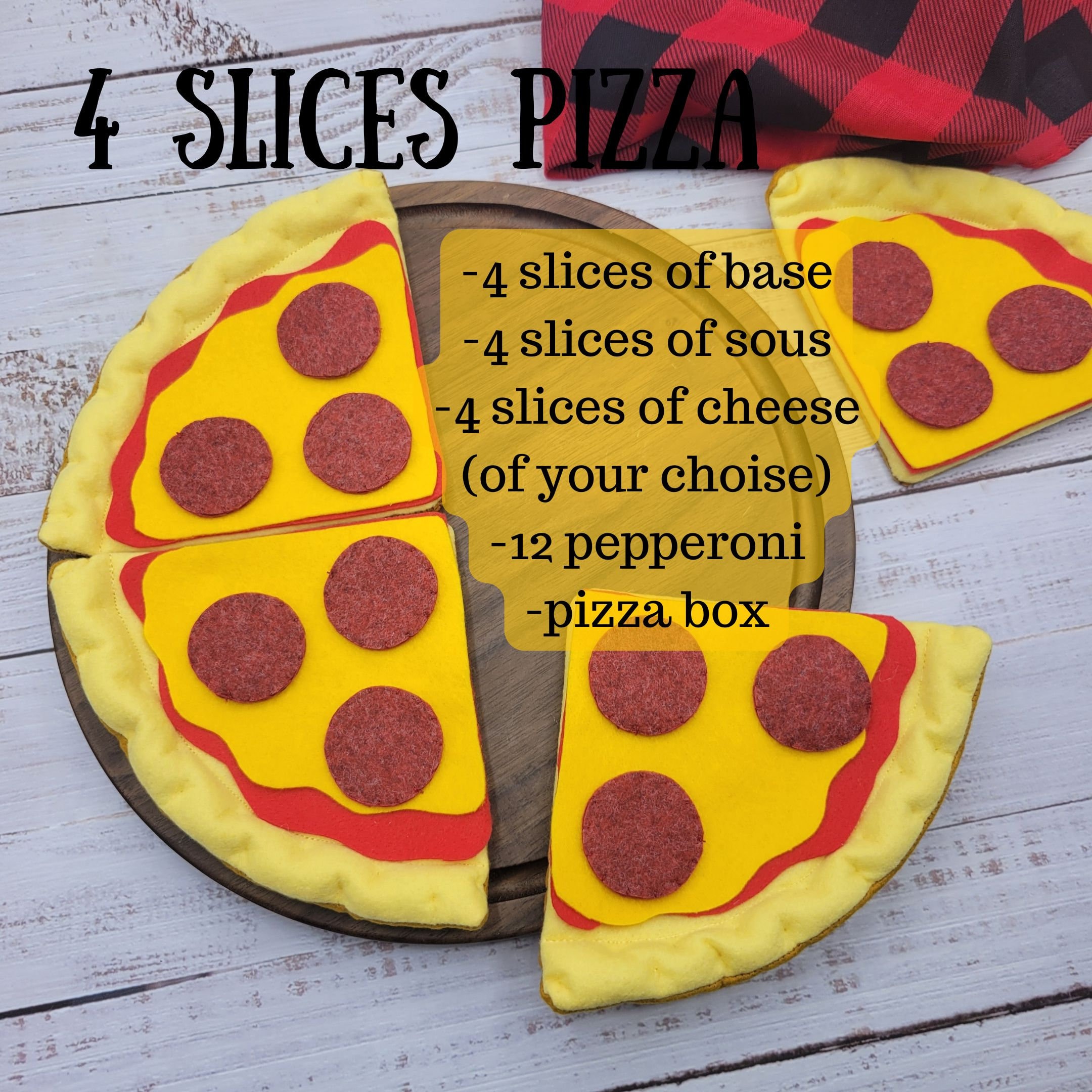 4 Slices Pepperoni Pizza 10" in Box, Felt Pretend Play Food, Kids ...