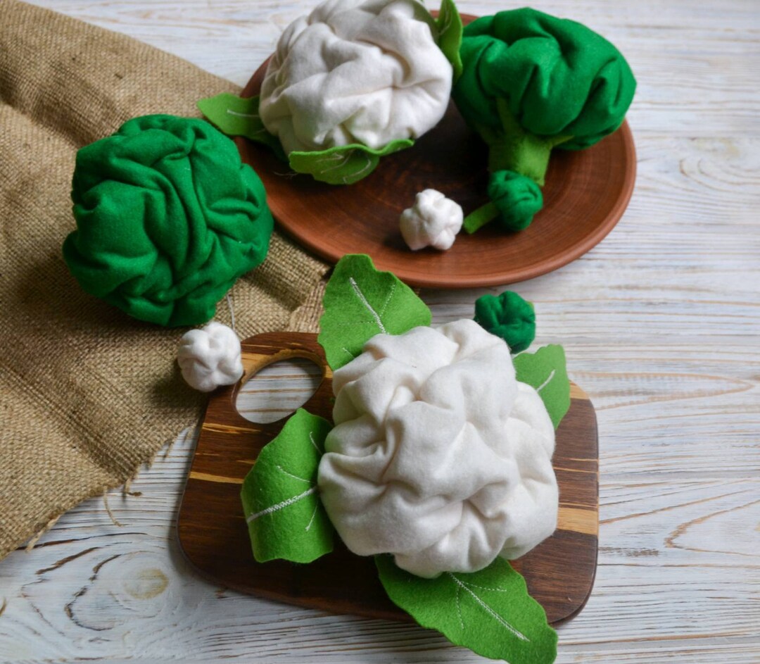Broccoli, Cauliflower Play Food (felt Food, Pretend Play Kids Kitchen ...