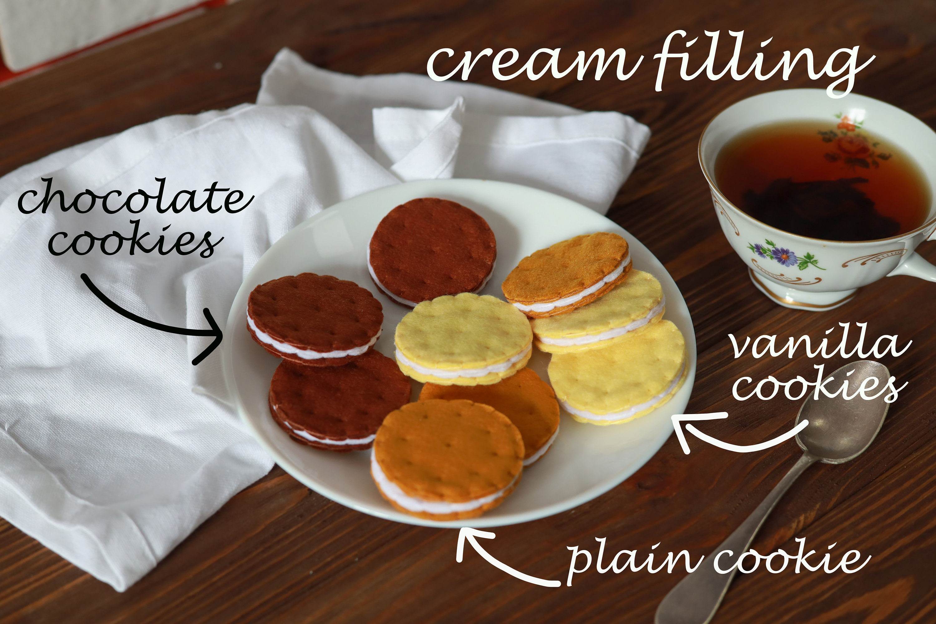 Cookies Sandwich Oreo Bakery Play Food felt Food Pretend | Etsy