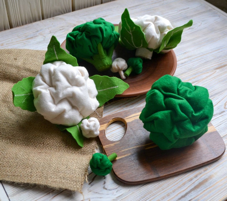 Broccoli Cauliflower Play Food felt Food Pretend Play Kids | Etsy
