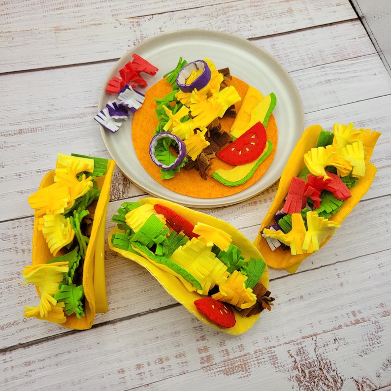 Taco Felt Play Food (pretend Kids Kitchen, Plush Cooking Toys, Fake ...