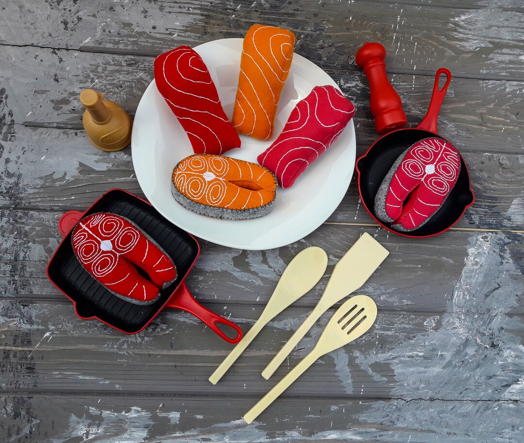Salmon Steak, Fish Steak Play Food felt Food, Pretend Play Kids Kitchen ...