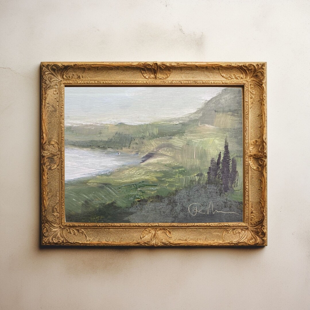 Green Ocean Hillside Painting | Fine Art Print - Etsy