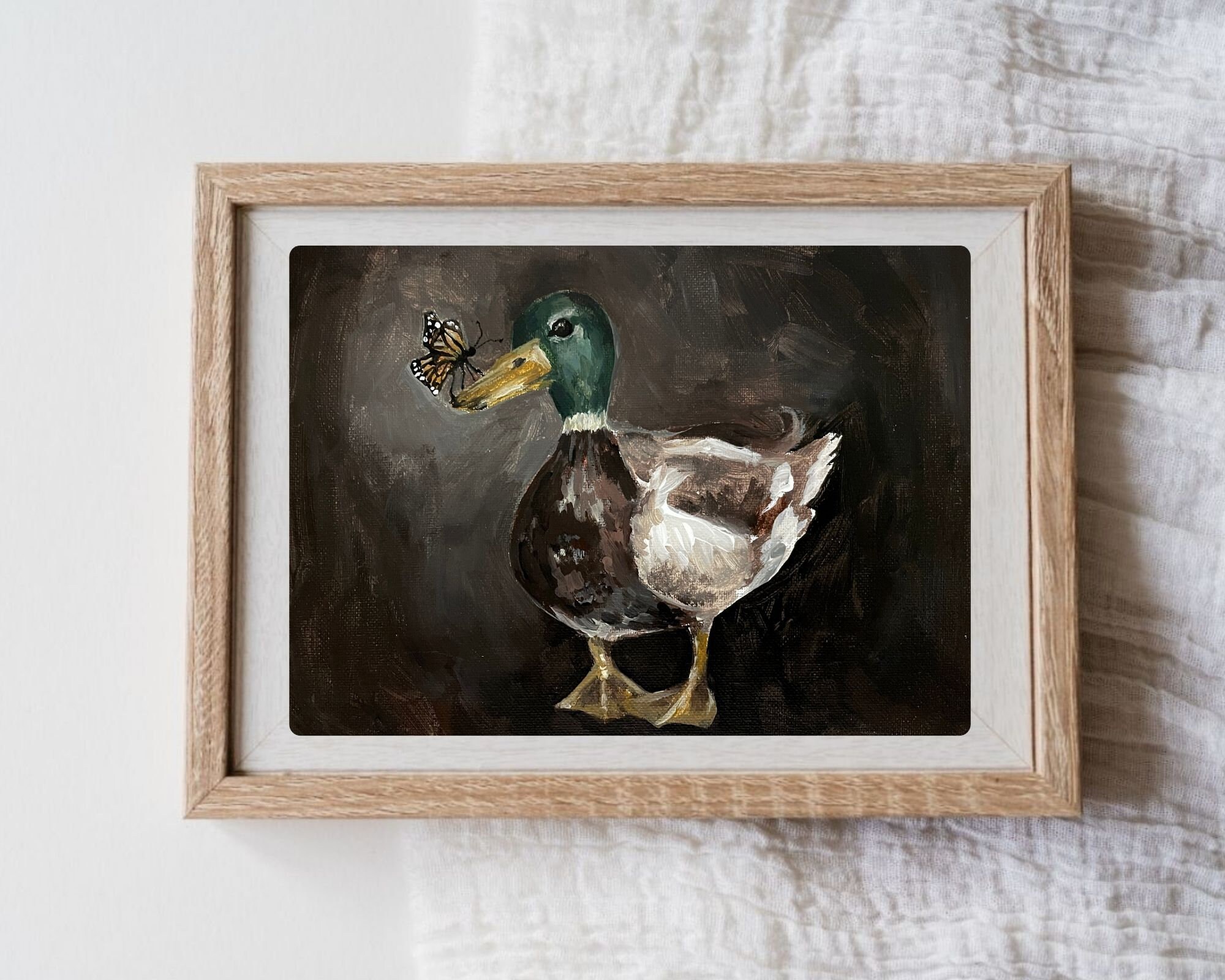 Vintage Mallard Duck With Butterfly Painting | Fine Art Print - Etsy