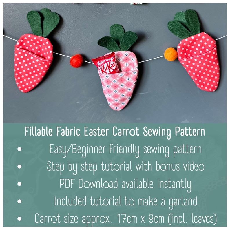 Fabric Carrot Garland Sewing Pattern PDF | Easy Easter Decoration ...