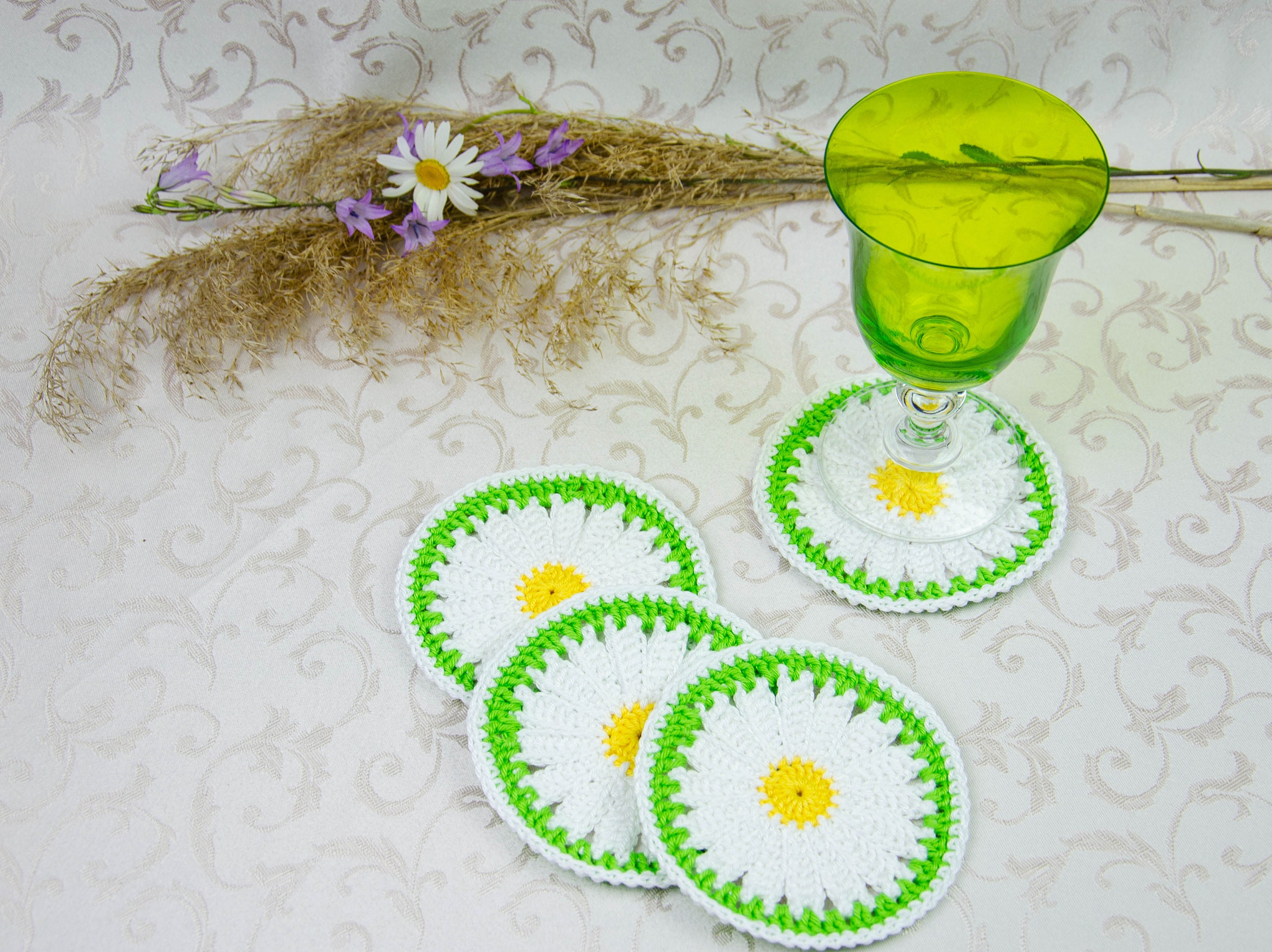 Daisy Crochet Coasters Set of 4 Cotton Summer Coasters - Etsy UK