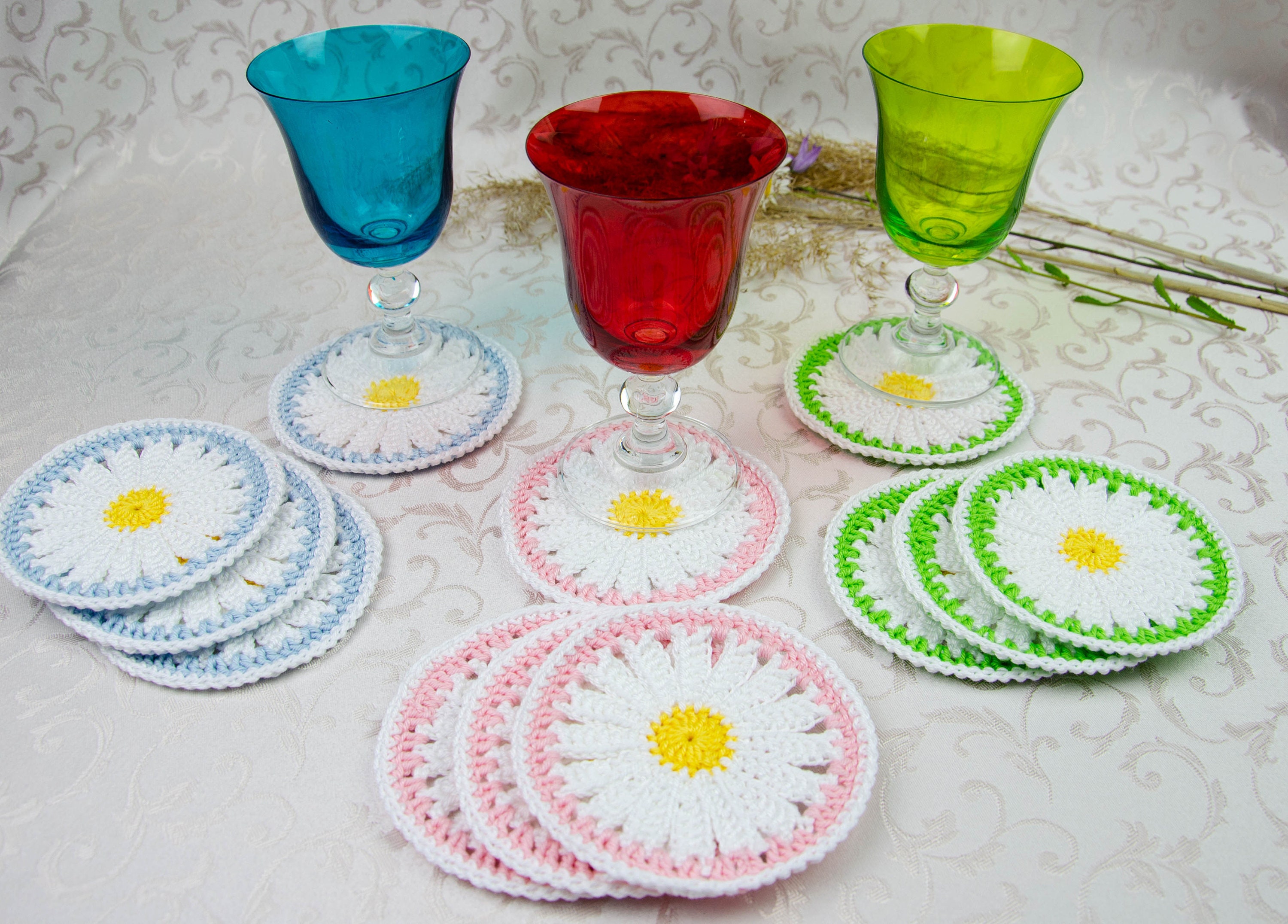 Daisy Crochet Coasters Set of 4 Cotton Summer Coasters - Etsy UK
