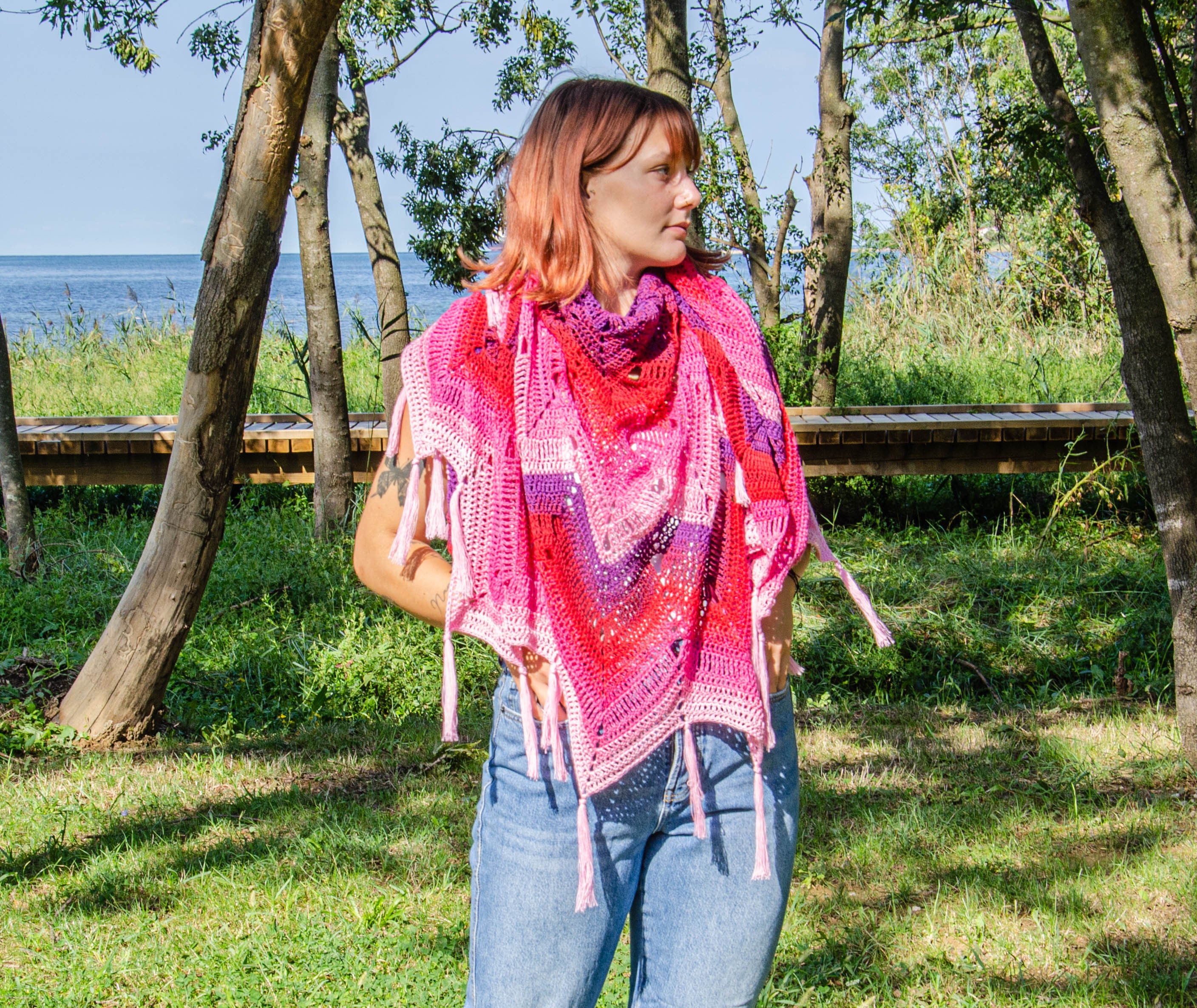 Crochet Vampire Lady Shawl Gothic Batwing Shawl With Fringes Gradient ...