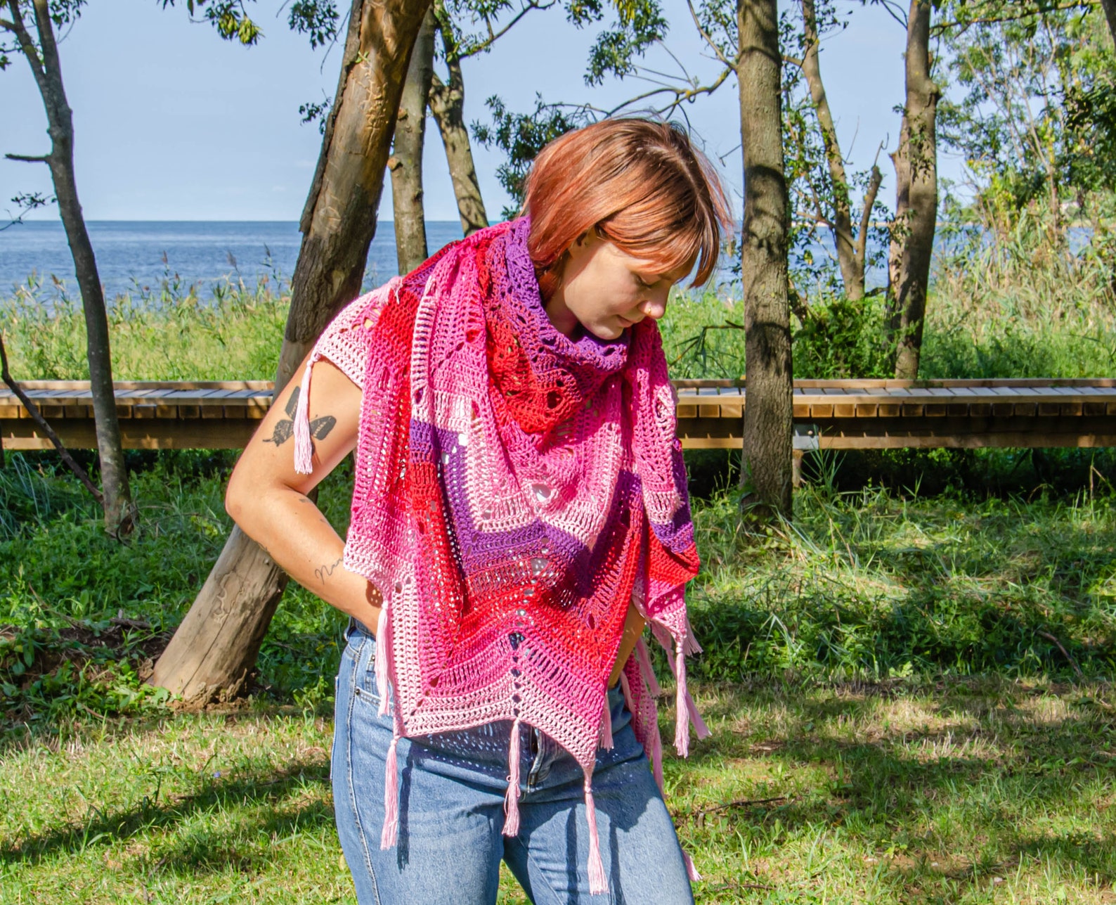 Crochet Vampire Lady Shawl Gothic Batwing Shawl With Fringes Gradient ...