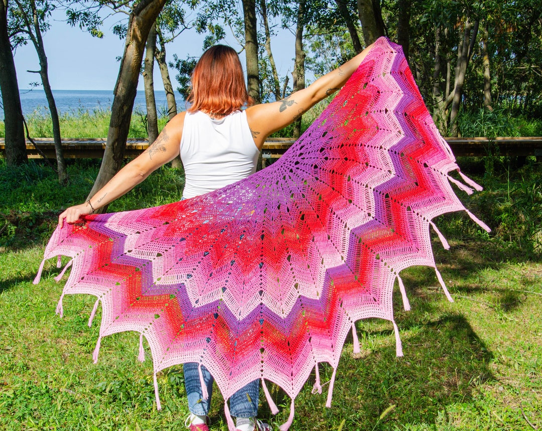 Crochet Vampire Lady Shawl Gothic Batwing Shawl With Fringes Gradient ...