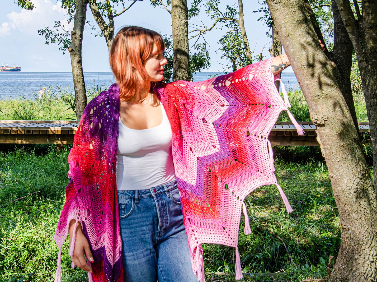 Crochet Vampire Lady Shawl Gothic Batwing Shawl With Fringes Gradient ...