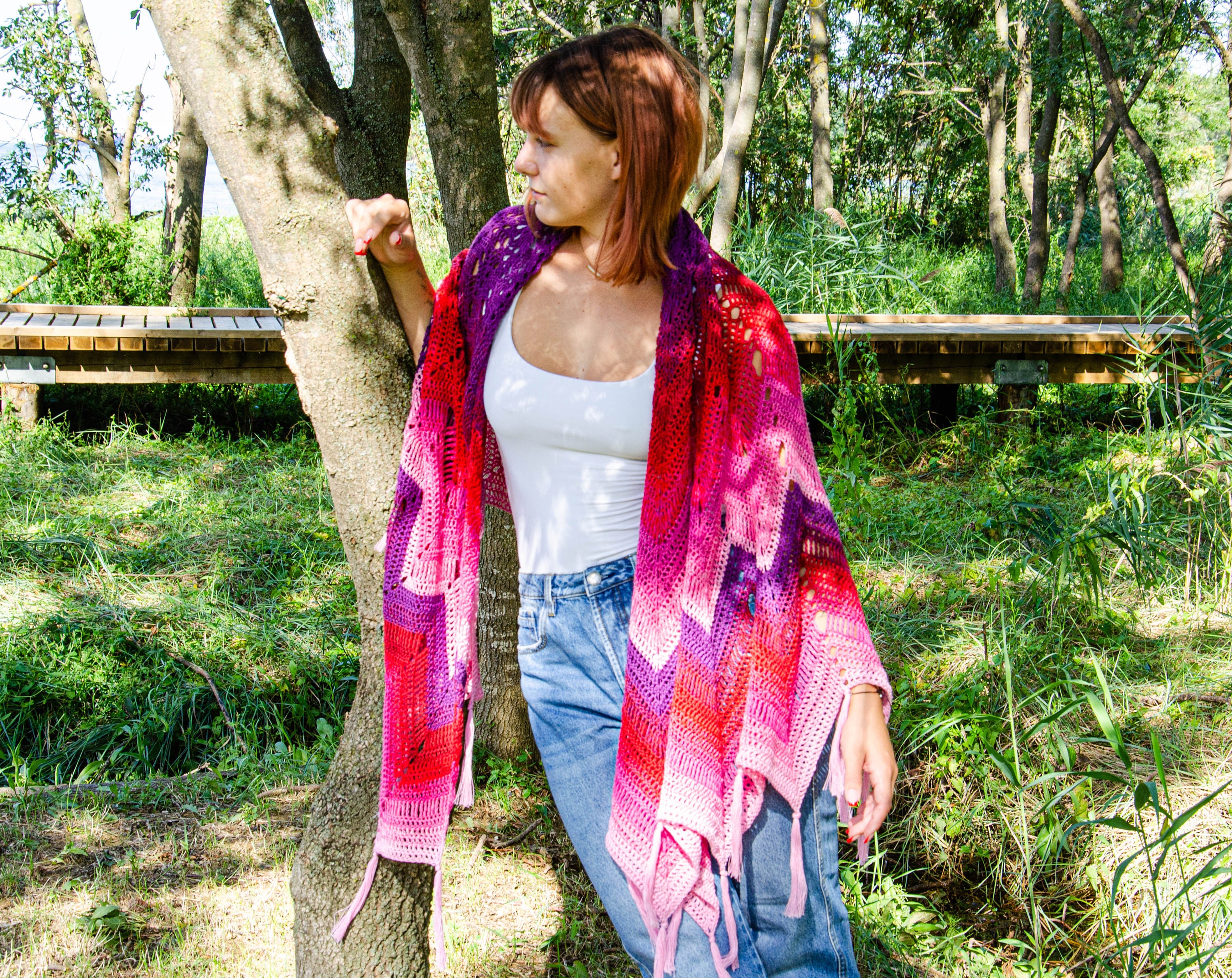 Crochet Vampire Lady Shawl Gothic Batwing Shawl With Fringes Gradient ...