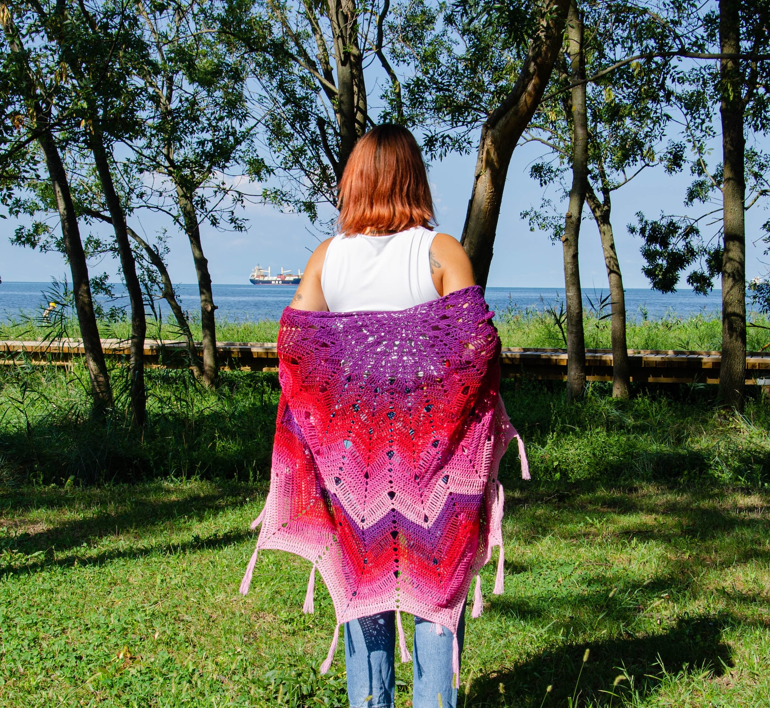 Crochet Vampire Lady Shawl Gothic Batwing Shawl With Fringes Gradient ...