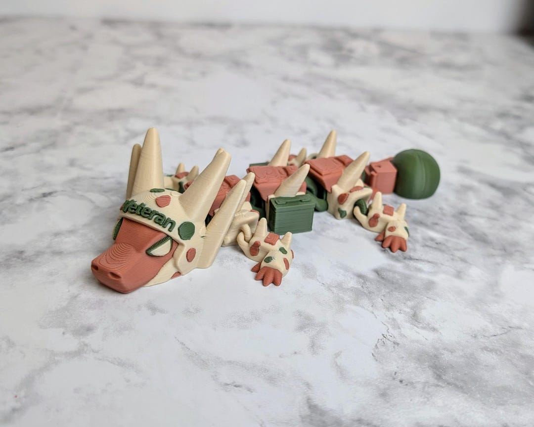 Articulated Army Dragon, Fidget Dragon for Veterans, Gift for Military ...
