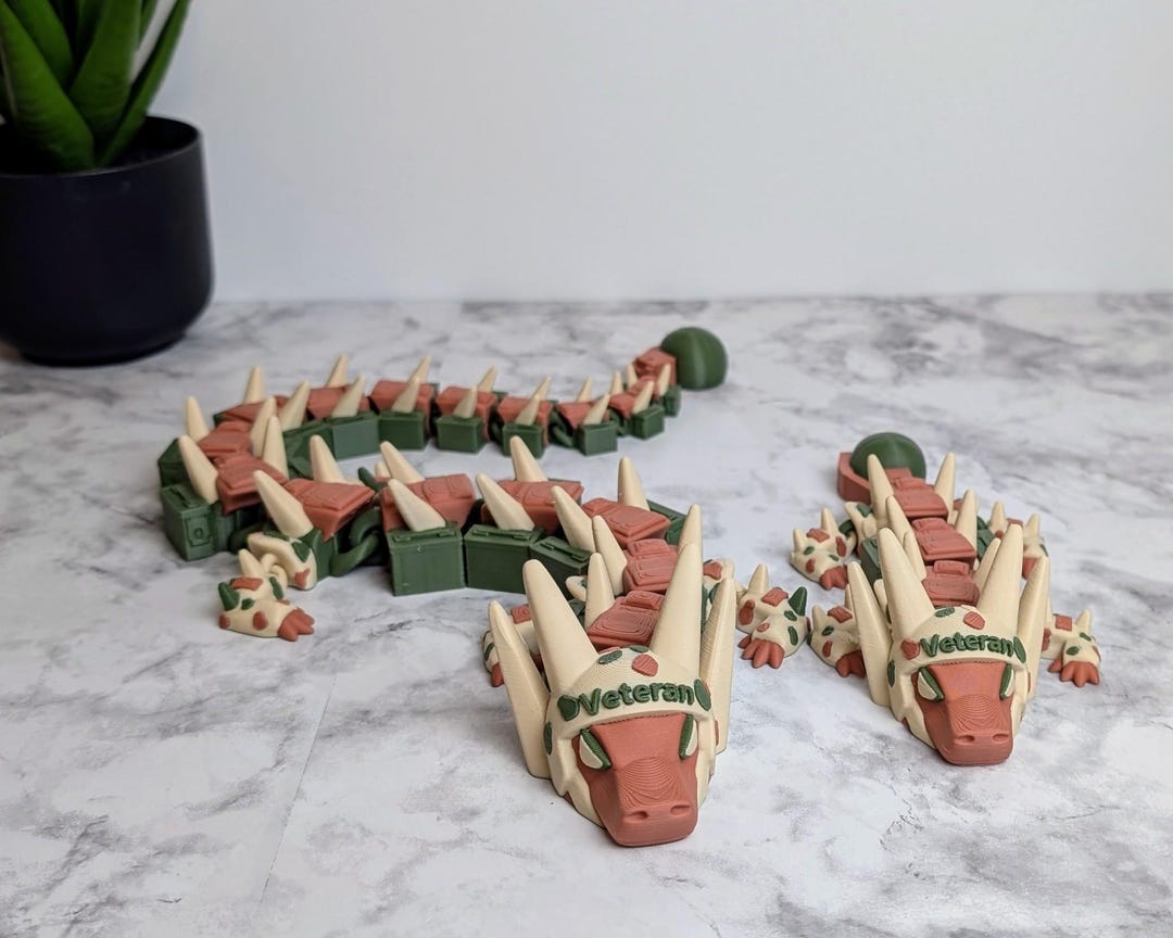 Articulated Army Dragon, Fidget Dragon for Veterans, Gift for Military ...