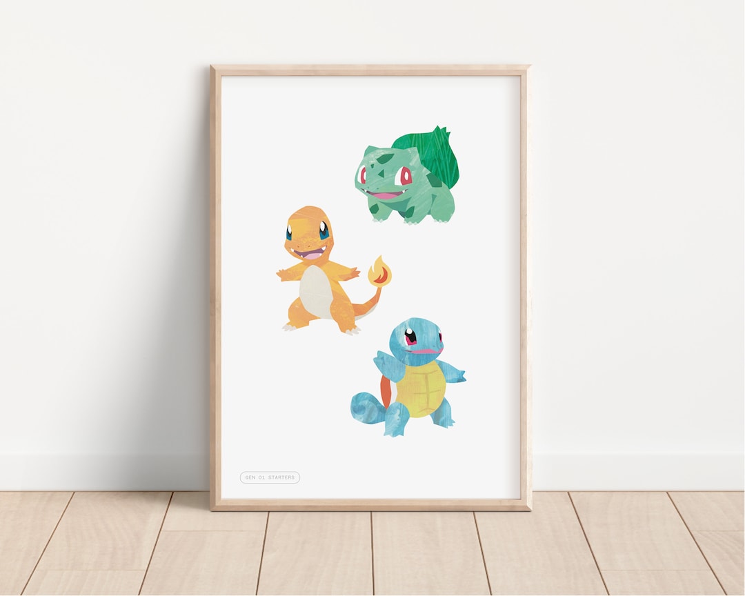Pokemon Gen 1 Starter Art Print | Minimalist Gamer Decor - Etsy
