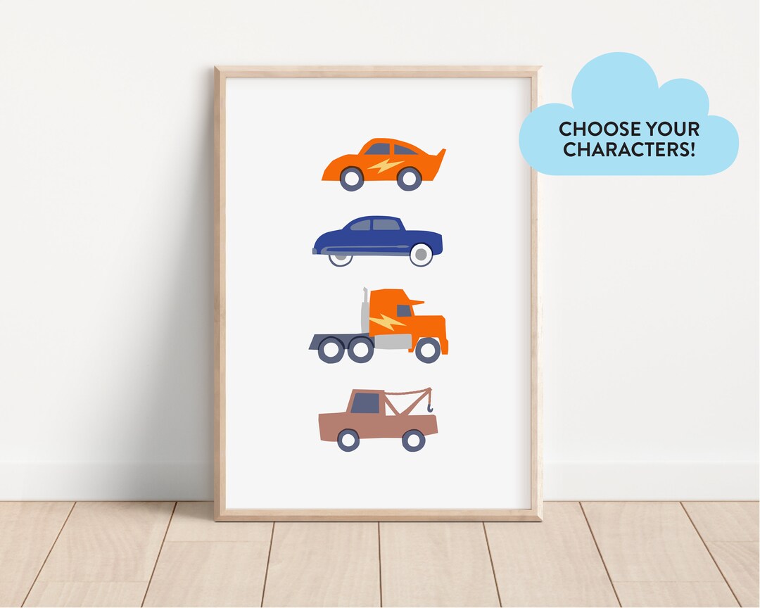 CUSTOM MINIMAL CARS — Choose Your Characters! | Kids Wall Decor ...