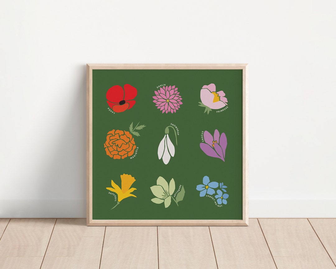 Spring Floral Print | Poppy | Marigold | Daffodil | Dahlia | Snowdrop ...