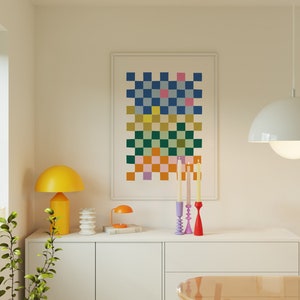Checkered Wall Print | Bright Art Print | Modern Trendy Retro Decor ...