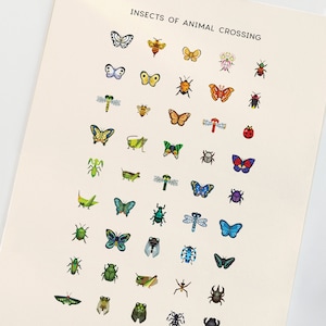 Animal Crossing Insects Print | New Horizons Critterpedia | Minimal ...