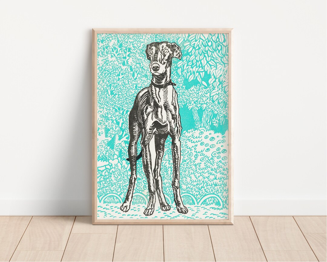 GREYHOUND | Printable Vintage Art | Vintage Color Lithograph | Dog ...