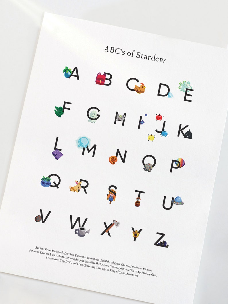 Abc's of Stardew Valley Print Alphabet Gamer Poster - Etsy