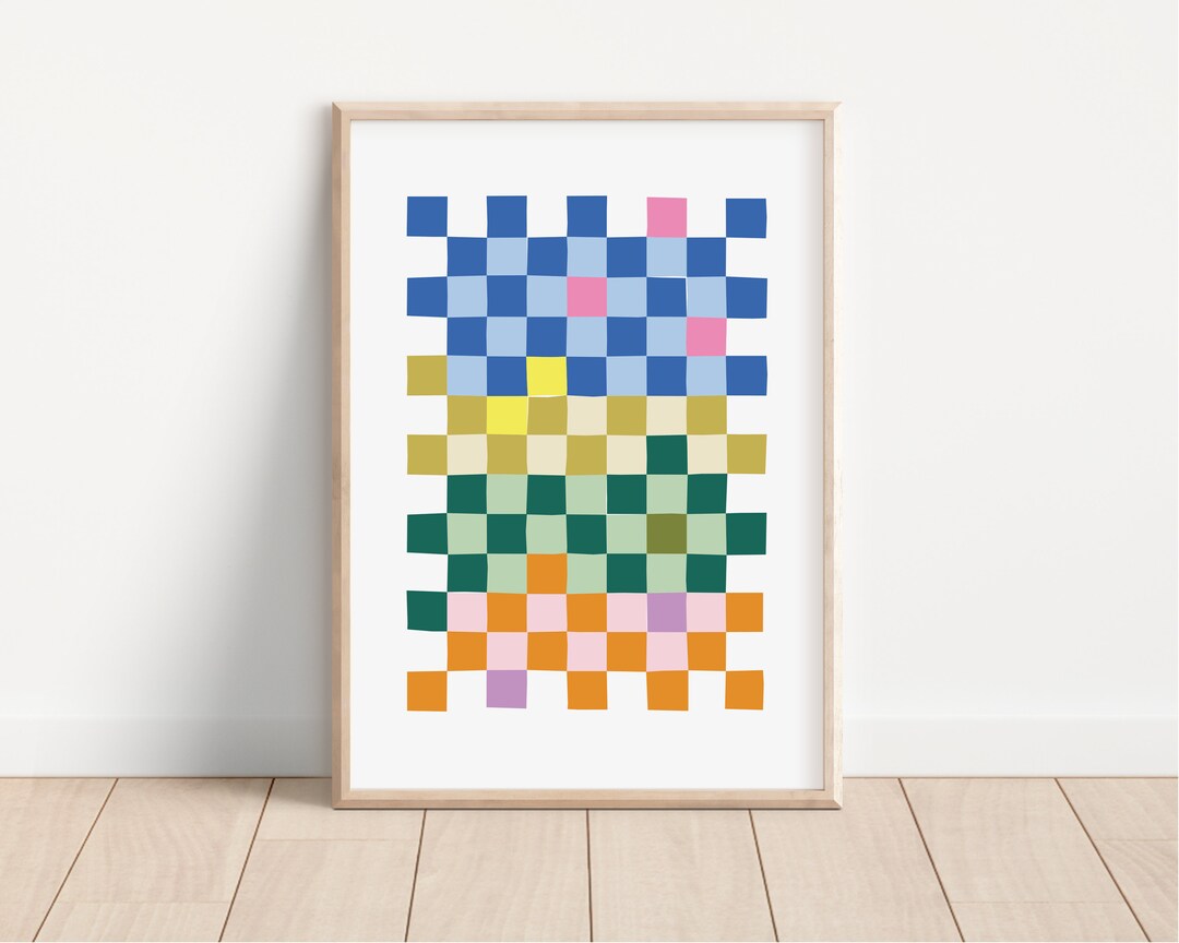 Checkered Wall Print | Bright Art Print | Modern Trendy Retro Decor ...