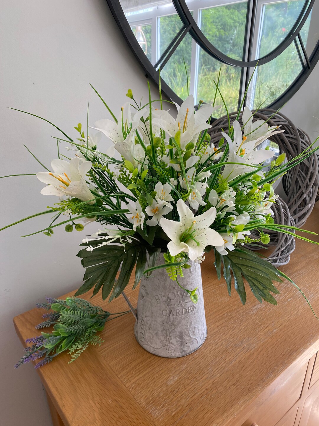 Artificial Silk Lily Bouquet With Assorted Greenery Home Garden Wedding ...