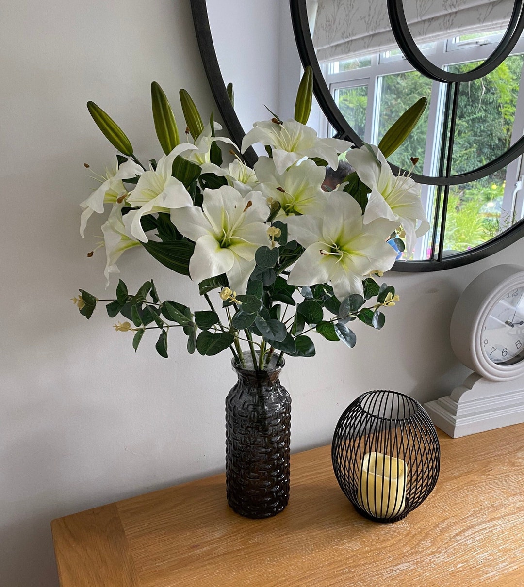 Artificial Faux Silk Lily Flower Bouquet X 5 Long Stems Real Touch ...
