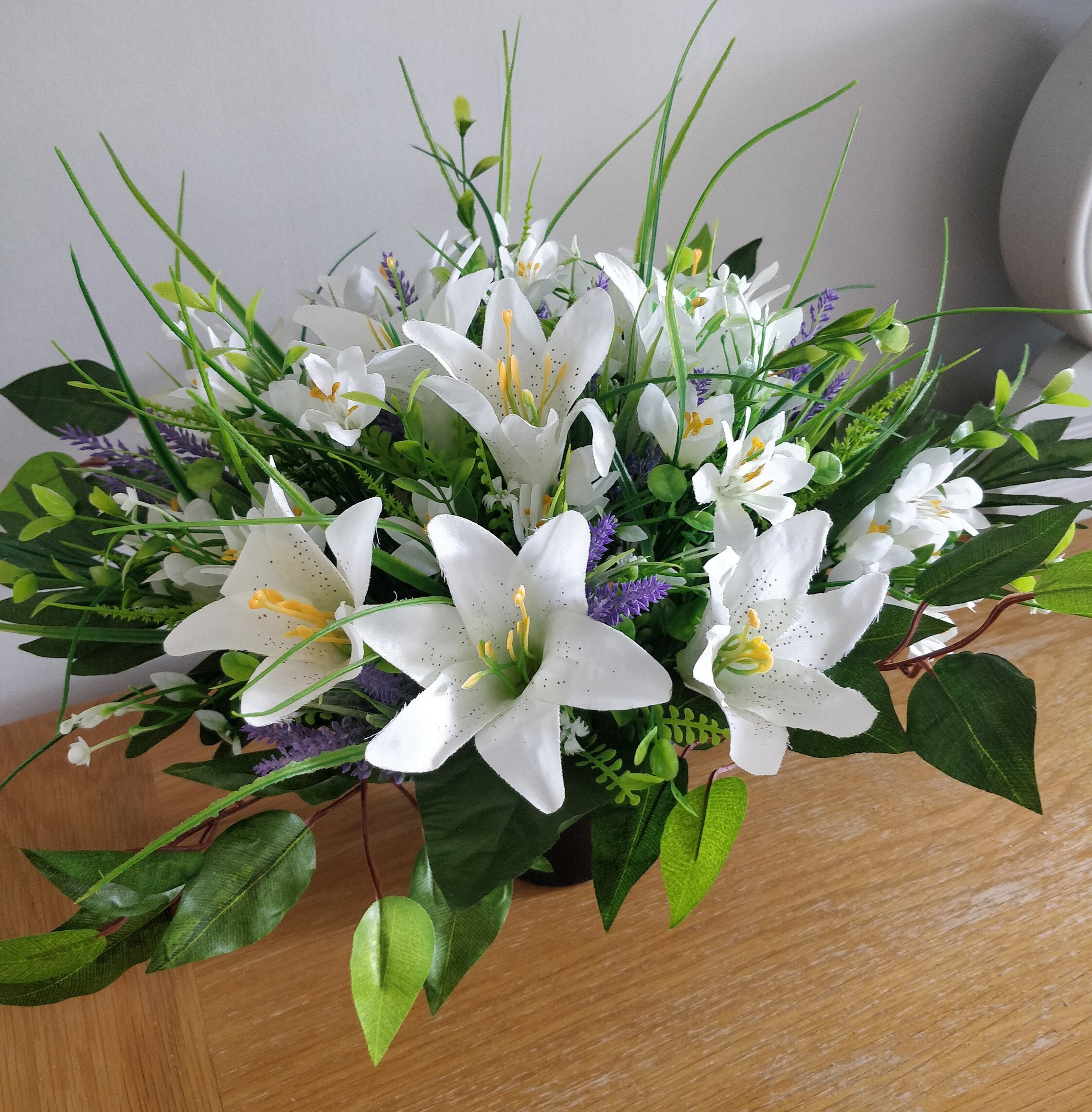 Silk Lily Graveside Flower Arrangement Memorial Flower Tribute With ...