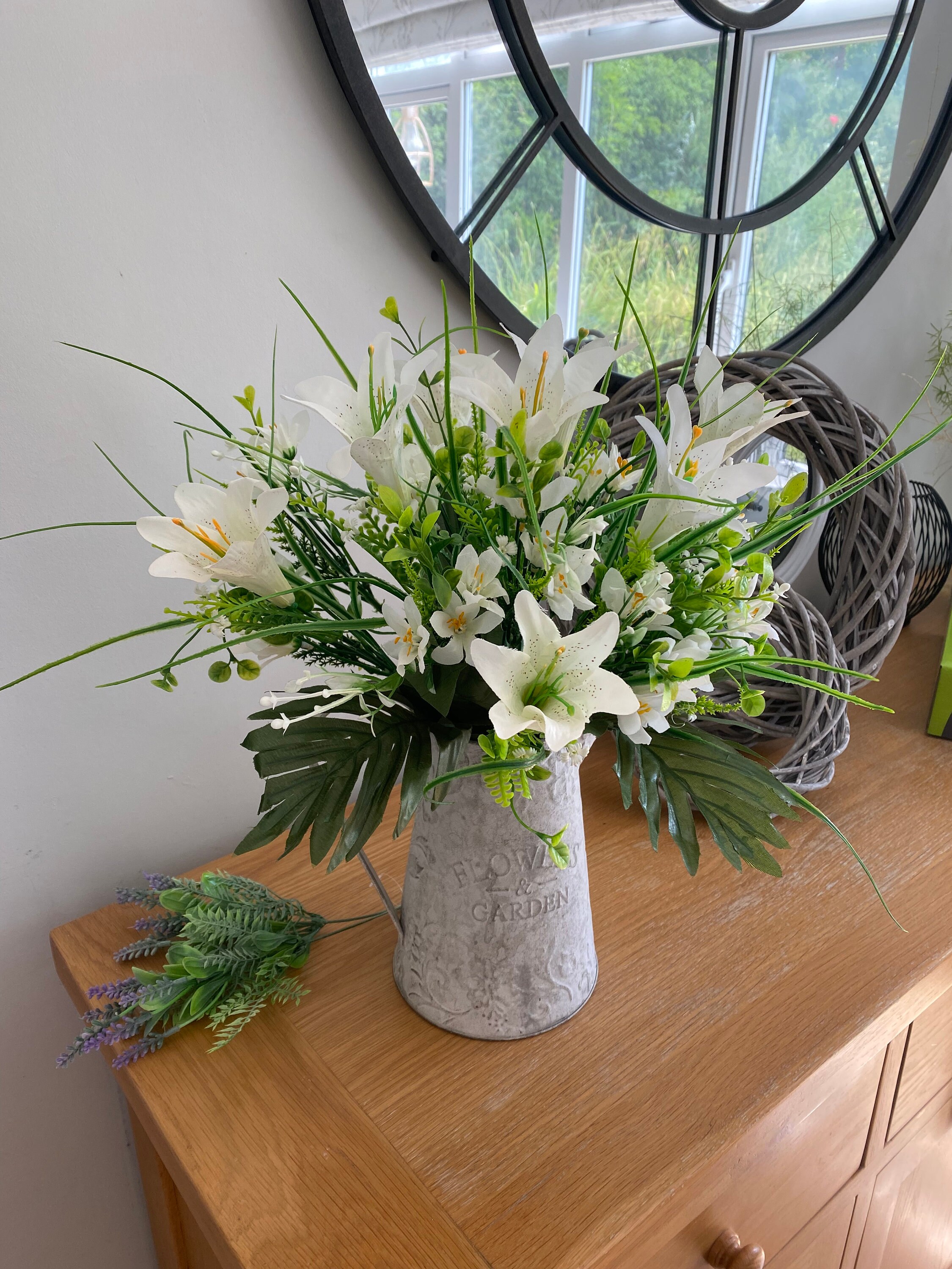 Artificial Silk Lily Bouquet With Assorted Greenery Home - Etsy UK