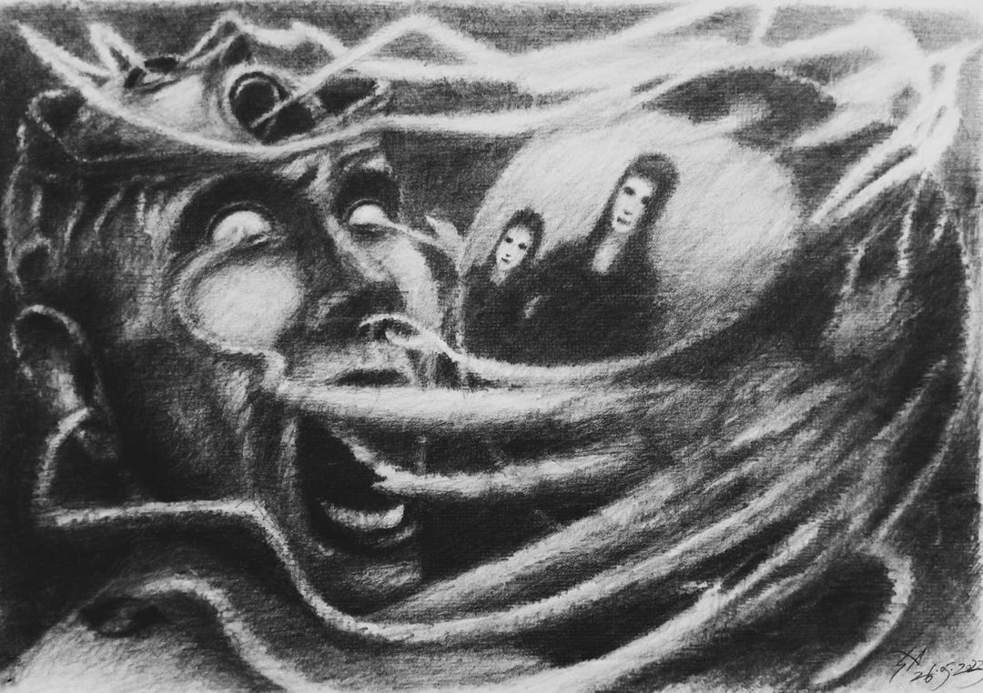 Recursive Echo - Surreal Abstract Art, Dark Psychological Print, Unique ...