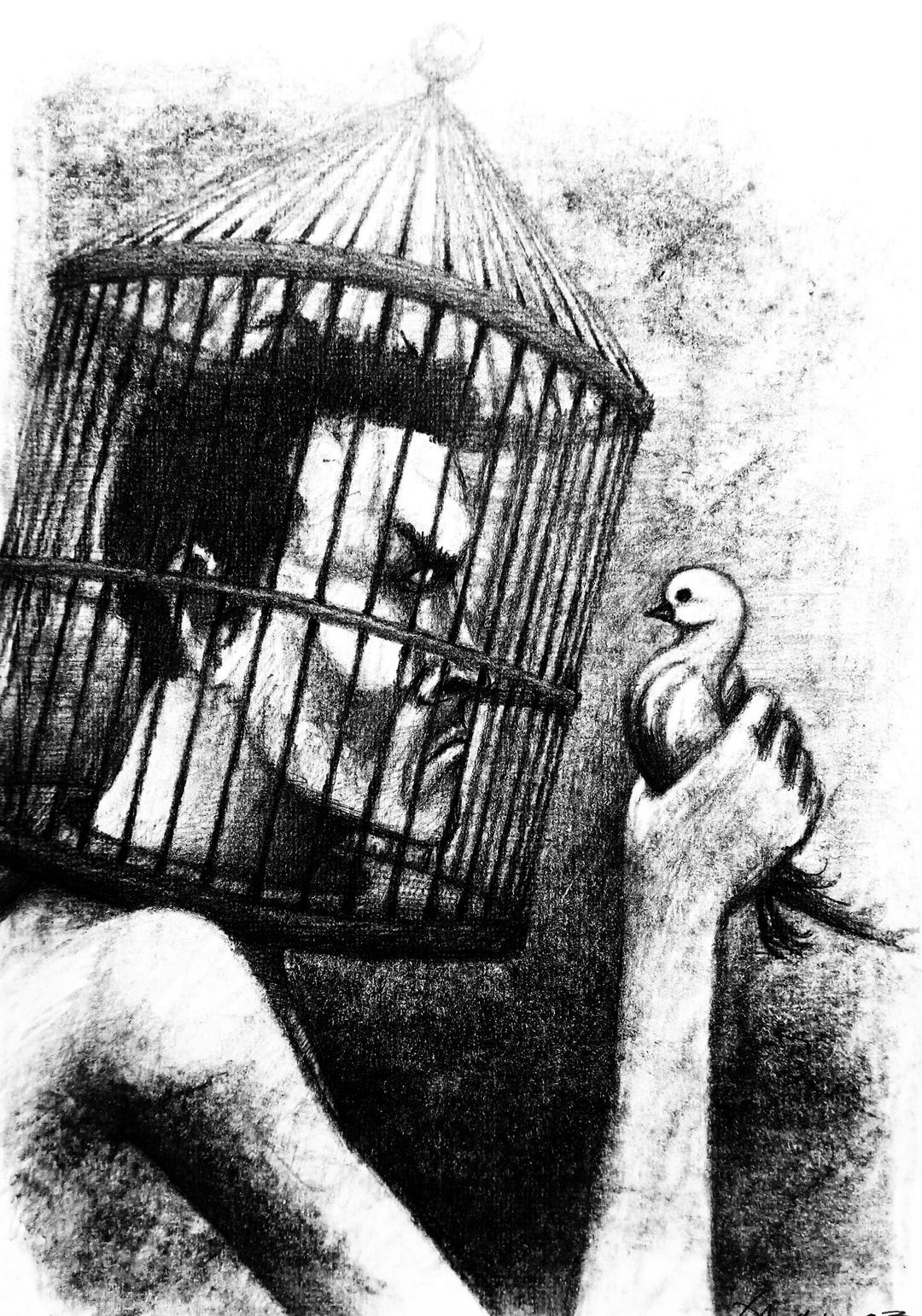 Caged Mind – Dark Surreal Pencil Drawing, Symbolic Art Print ...