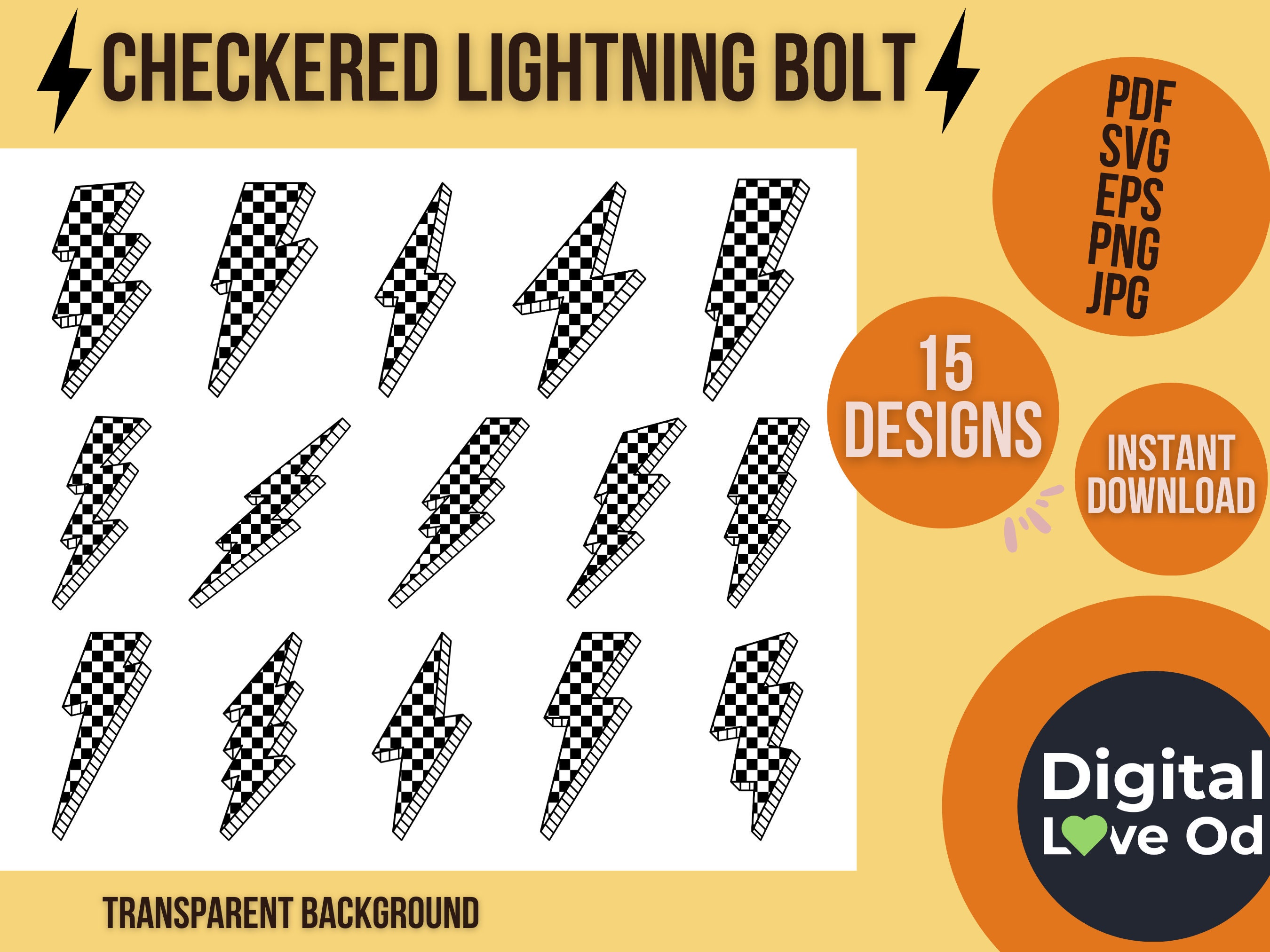 Bundle of 15 Checkered Lightning Bolt - Pdf, Eps, Svg, Png (300 Ppi ...