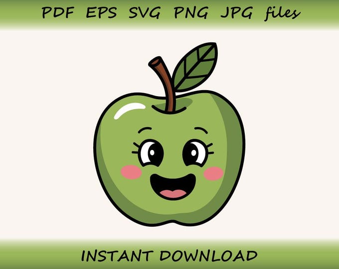 Cute Green Apple Clipart | 10 High-quality Jpgs | Adorable Green Apple ...