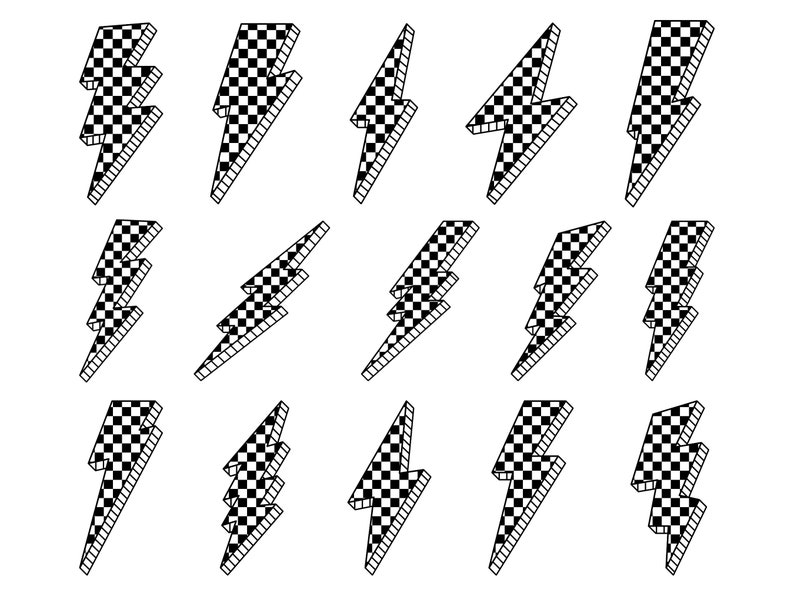 Bundle of 15 Checkered Lightning Bolt Pdf Eps Svg Png - Etsy