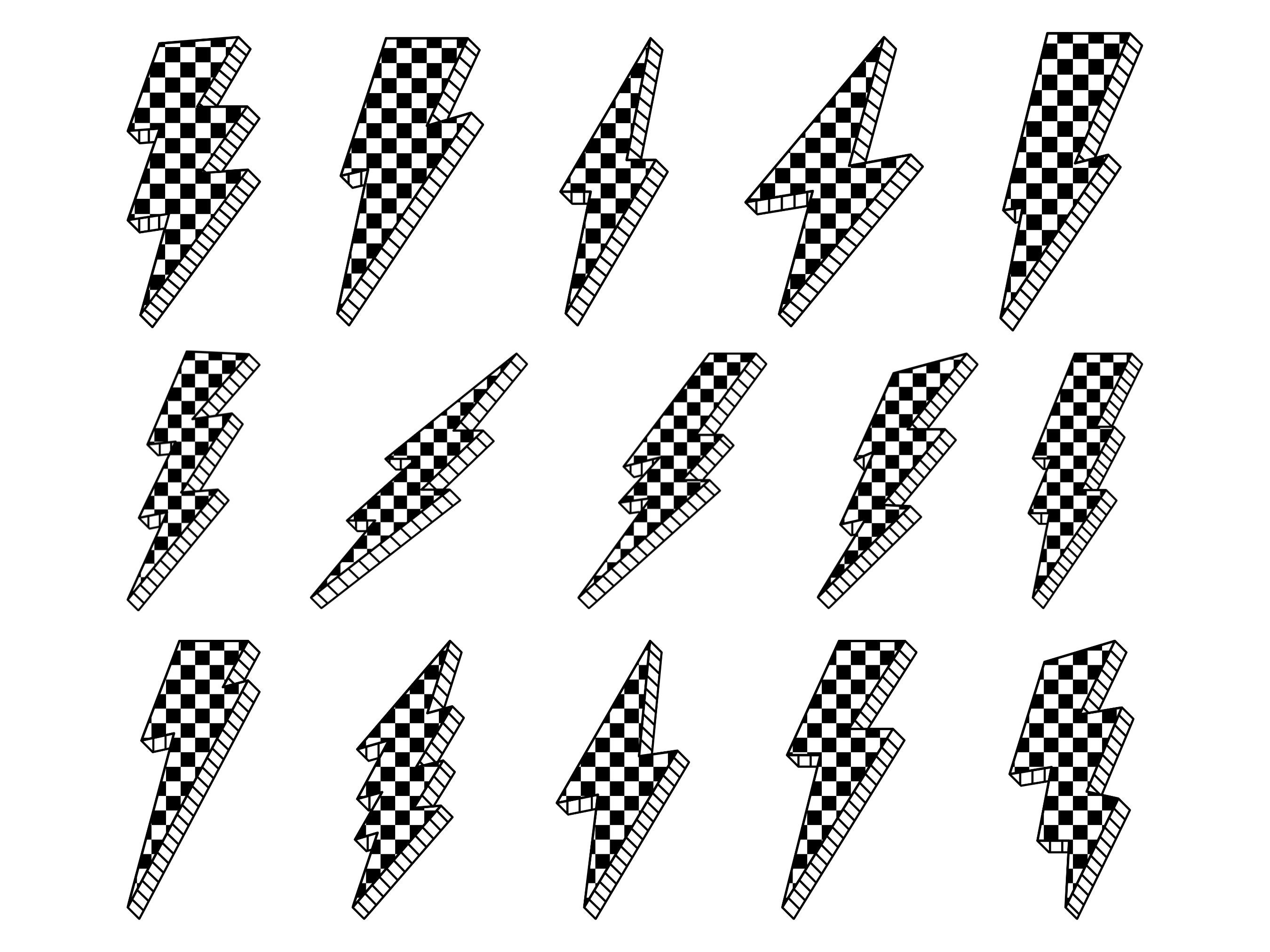 Bundle of 15 Checkered Lightning Bolt - Pdf, Eps, Svg, Png (300 Ppi ...