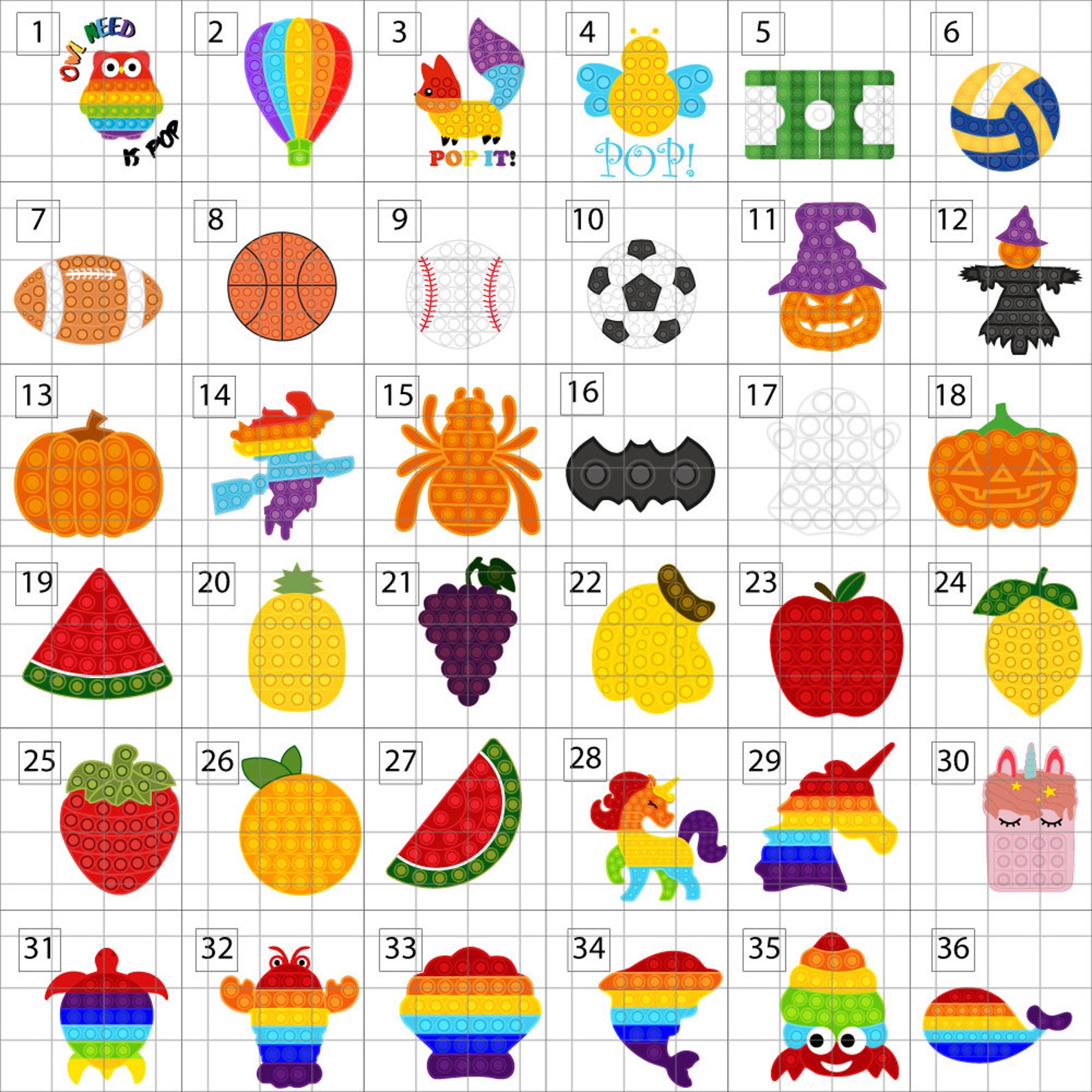 Pop It Clipart Bundle Halloween Christmas Pop It Party Just Poppin 70 ...