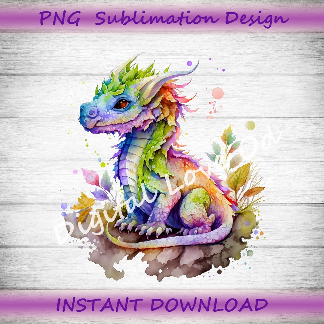 Colorful Watercolor Dragon Sublimation PNG High-quality Transparent ...