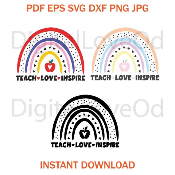 Teach Love Inspire Boho Rainbow Teacher Life Vector - Etsy