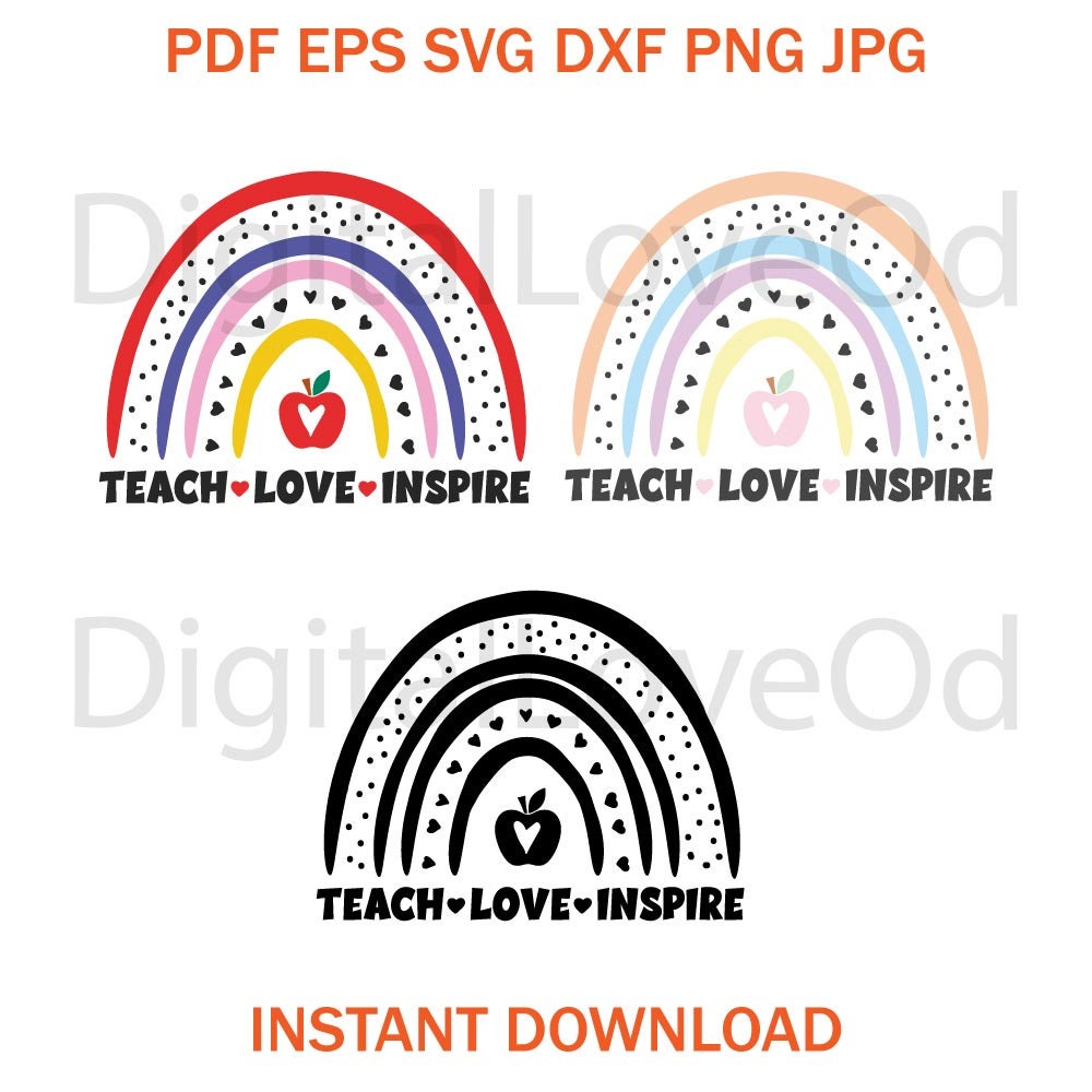 Teach Love Inspire Boho Rainbow Teacher Life Vector - Etsy