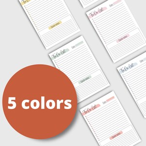 To Do List in 5 Colors, PDF and PNG Formats, 4 Sizes - A4, A5, Half ...