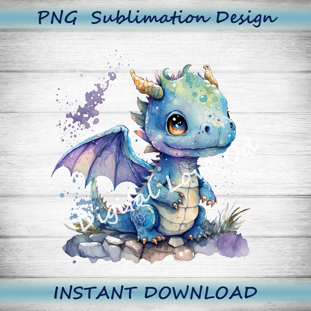 Watercolor Baby Dragon Digital Illustration for Sublimation Printing ...