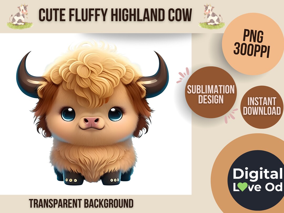 Cute Fluffy Highland Cow: Transparent Background Sublimation - Etsy
