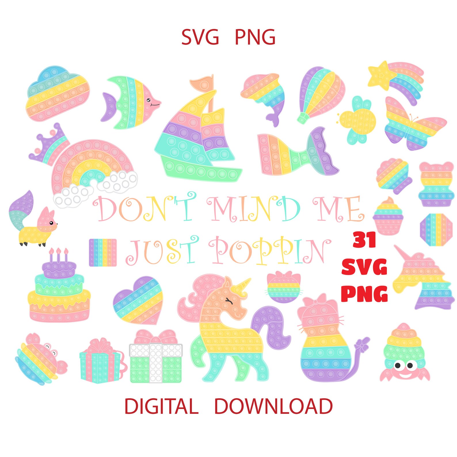 Pop It Clipart Pastel Pop It Bundle Pastel Unicorn - Etsy