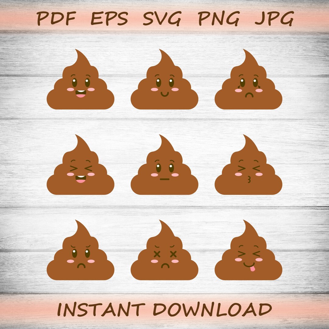 Kawaii Poops | Poop Emoji | Clipart | Funny | Cutting and Print | Pdf ...