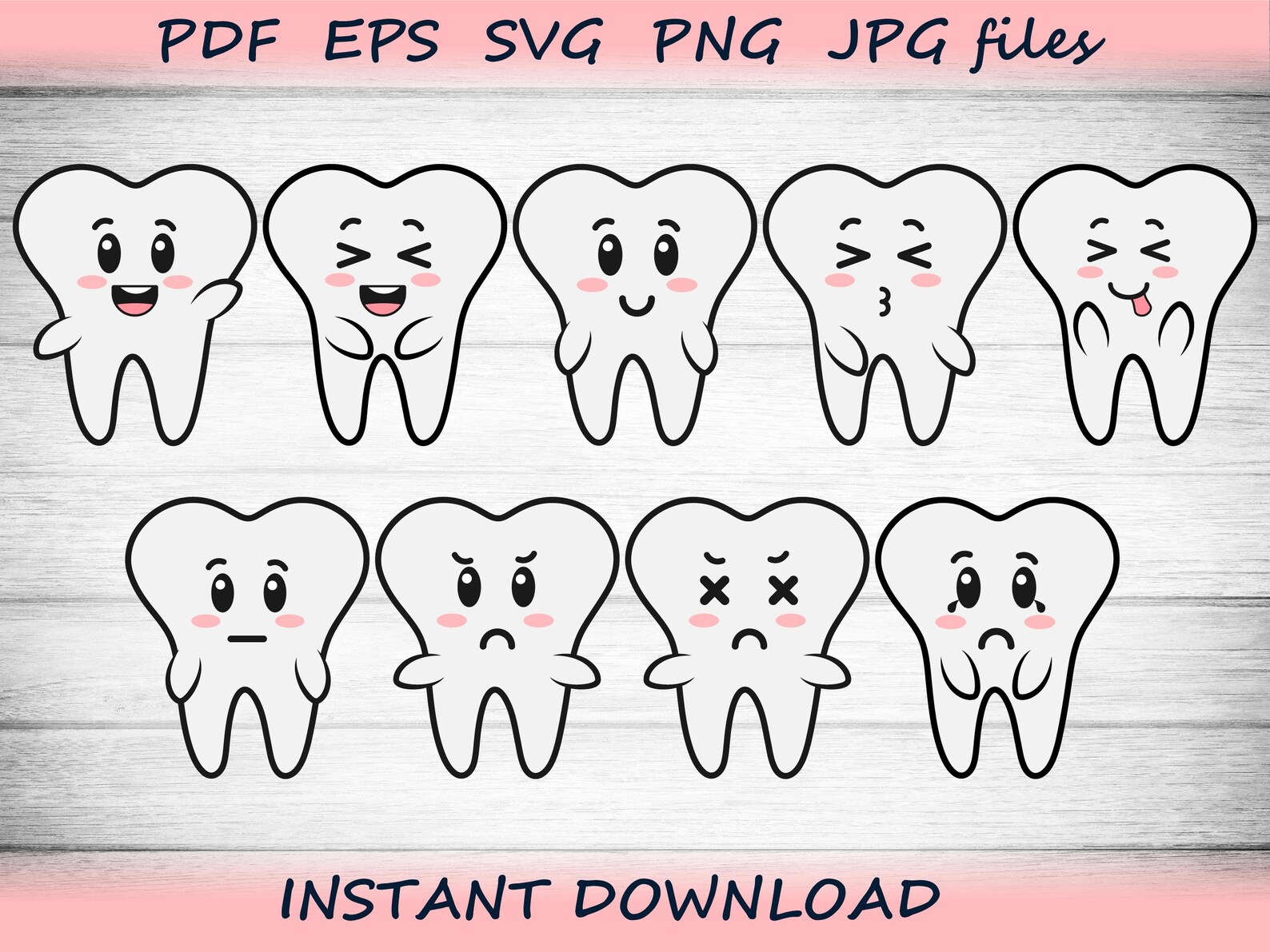Cute Tooth Designs Kawaii Dental SVG PNG Bundle - Etsy