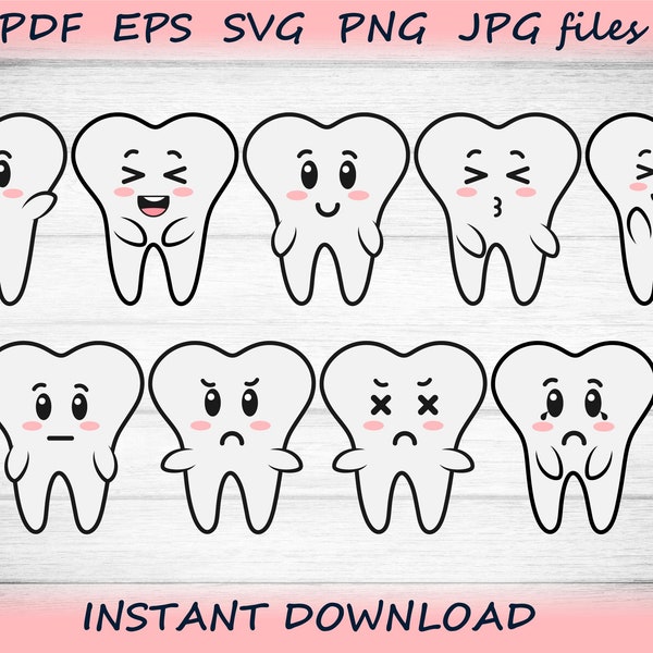 Kawaii Tooth Clipart - Etsy